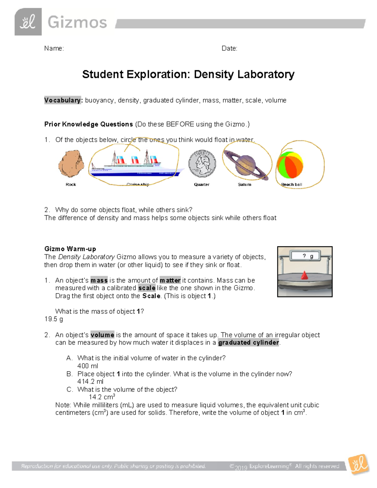 Exploring Density: Student Lab Activity (SCI 101) - Studocu