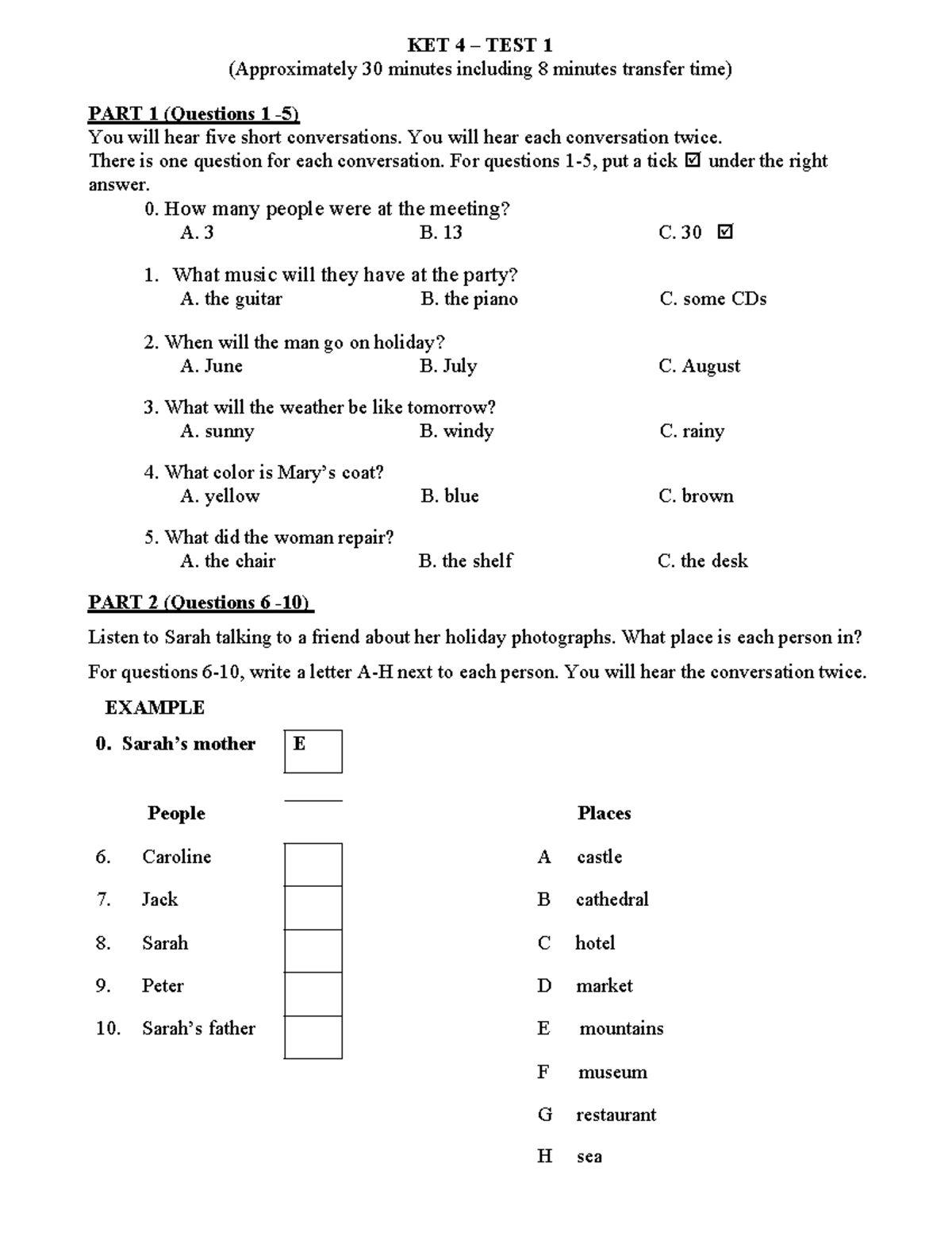 KET 4 Listening Practice: 4 Tests with Answer Keys - Studocu