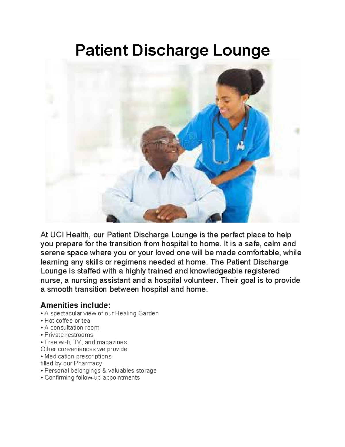 Patient Discharge Lounge Project - Patient Discharge Lounge At UCI ...