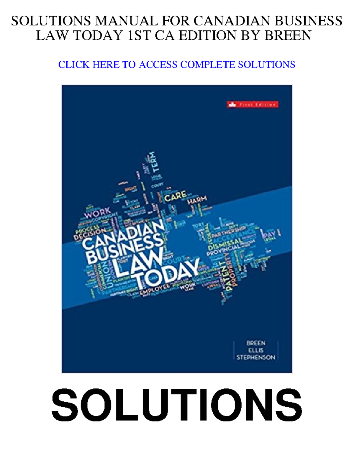 Solutions Manual for Canadian Business Law Today 1st Ed: Chapter 2 ...