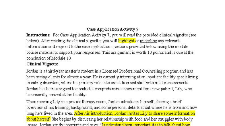 Case Application Activity 7: Clinical Vignette Analysis - Studocu