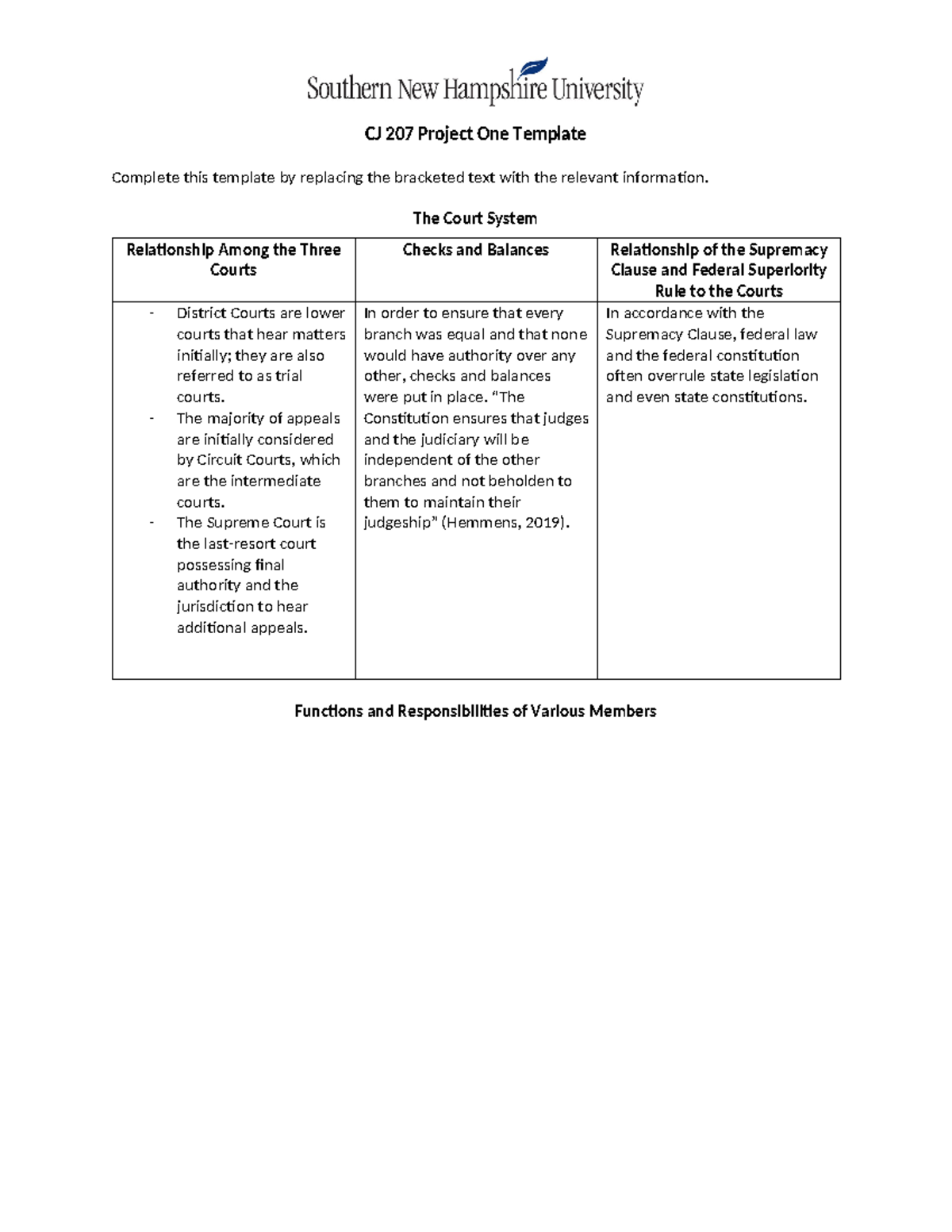 CJ 207 Project One - The Court System Relationship Among the Three ...