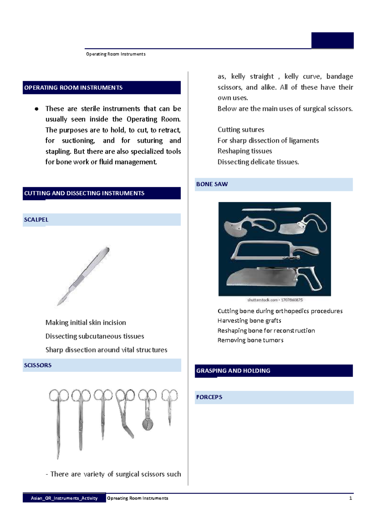 Operating Room Instruments Overview and Their Uses - Studocu