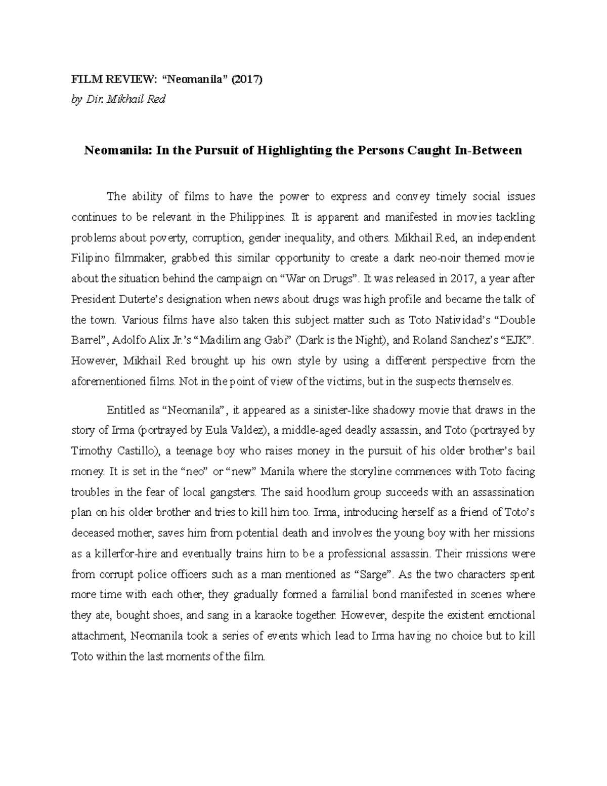 Film Review - Neomanila - FILM REVIEW: “Neomanila” (2017) by Dir ...