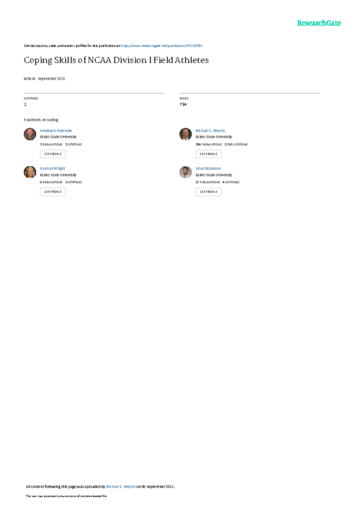 Coping Skillsof Ncaadivision IField Athletes-Polenskeetal JSport Behav ...