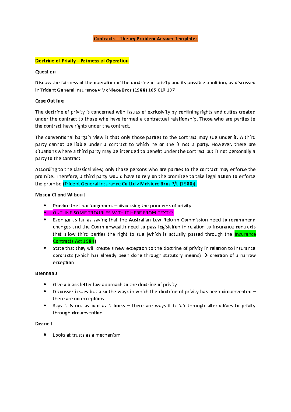Contracts Theory Questions - Contracts – Theory Problem Answer ...