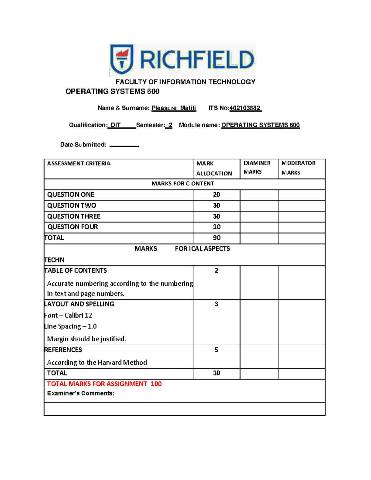 OPERATING SYSTEMS 600: Assignment Overview and Key Concepts - Studocu