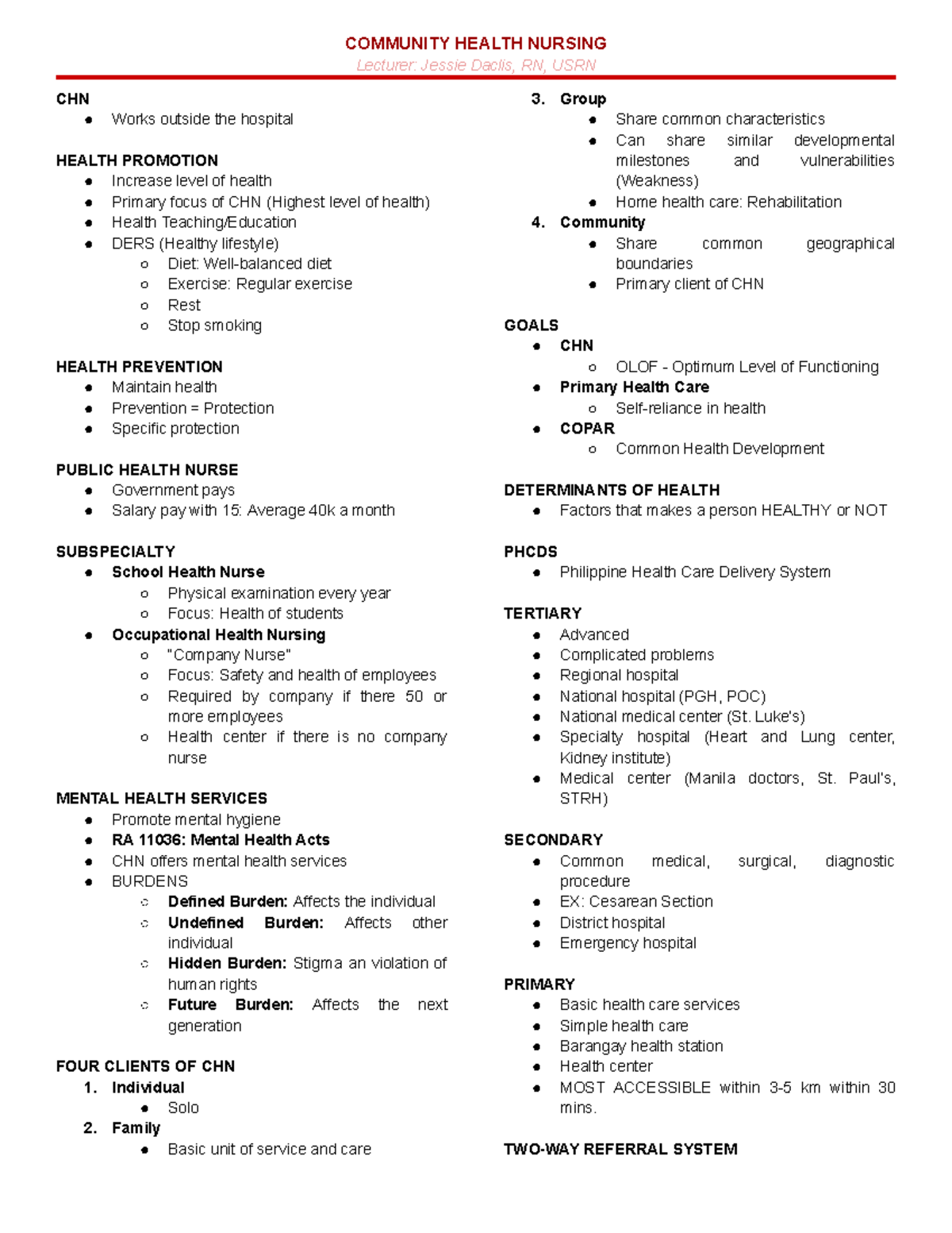 PNLE Comprehensive Guide to Community Health Nursing (CHN) - Studocu