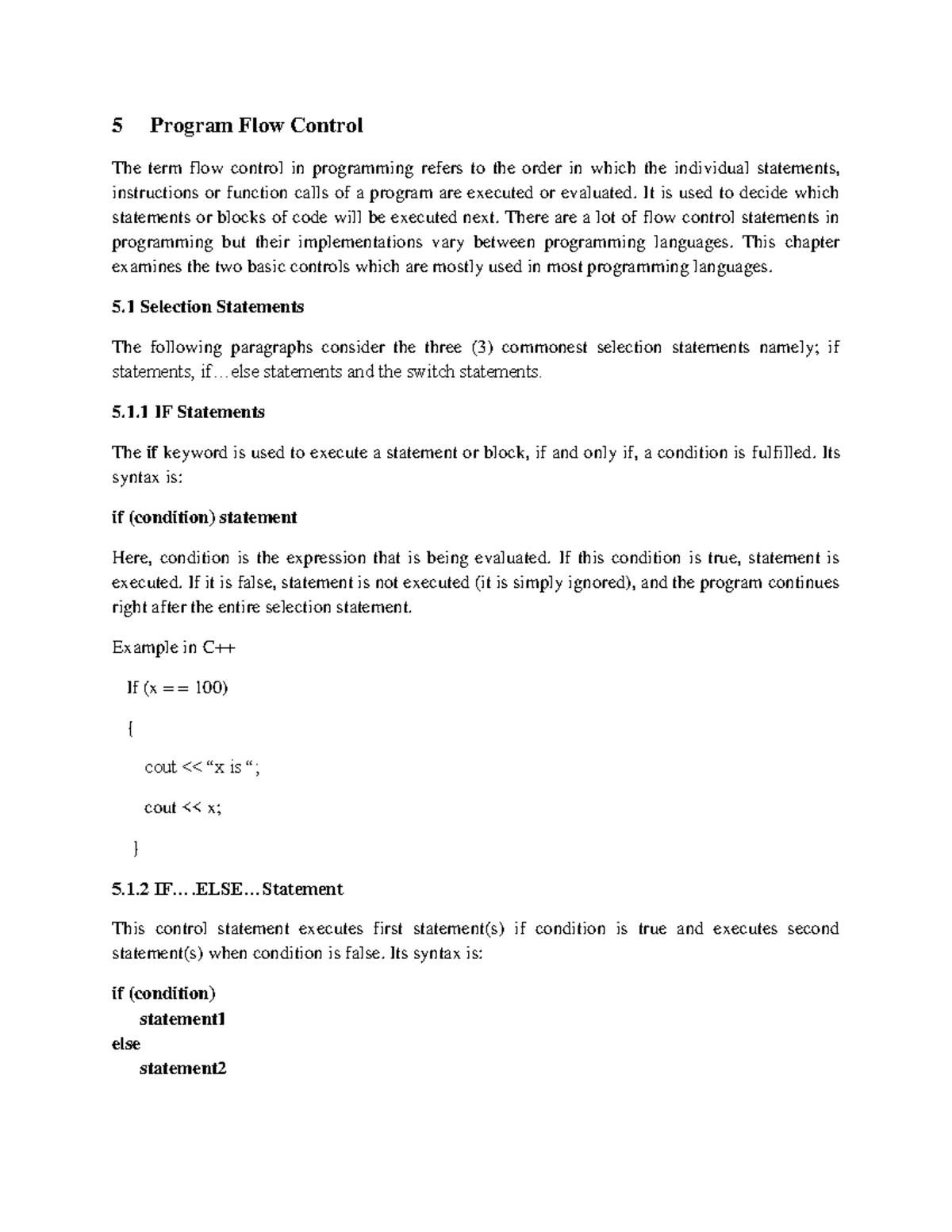 5 Program Flow Control: Concepts, Statements, and Applications - Studocu
