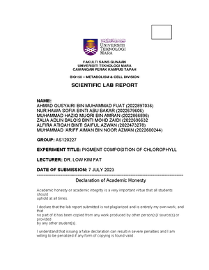 BIO330 ECOLOGY TEST 2 ANSWER SHEET BY ZALIA ADLIN BALQIS - Studocu
