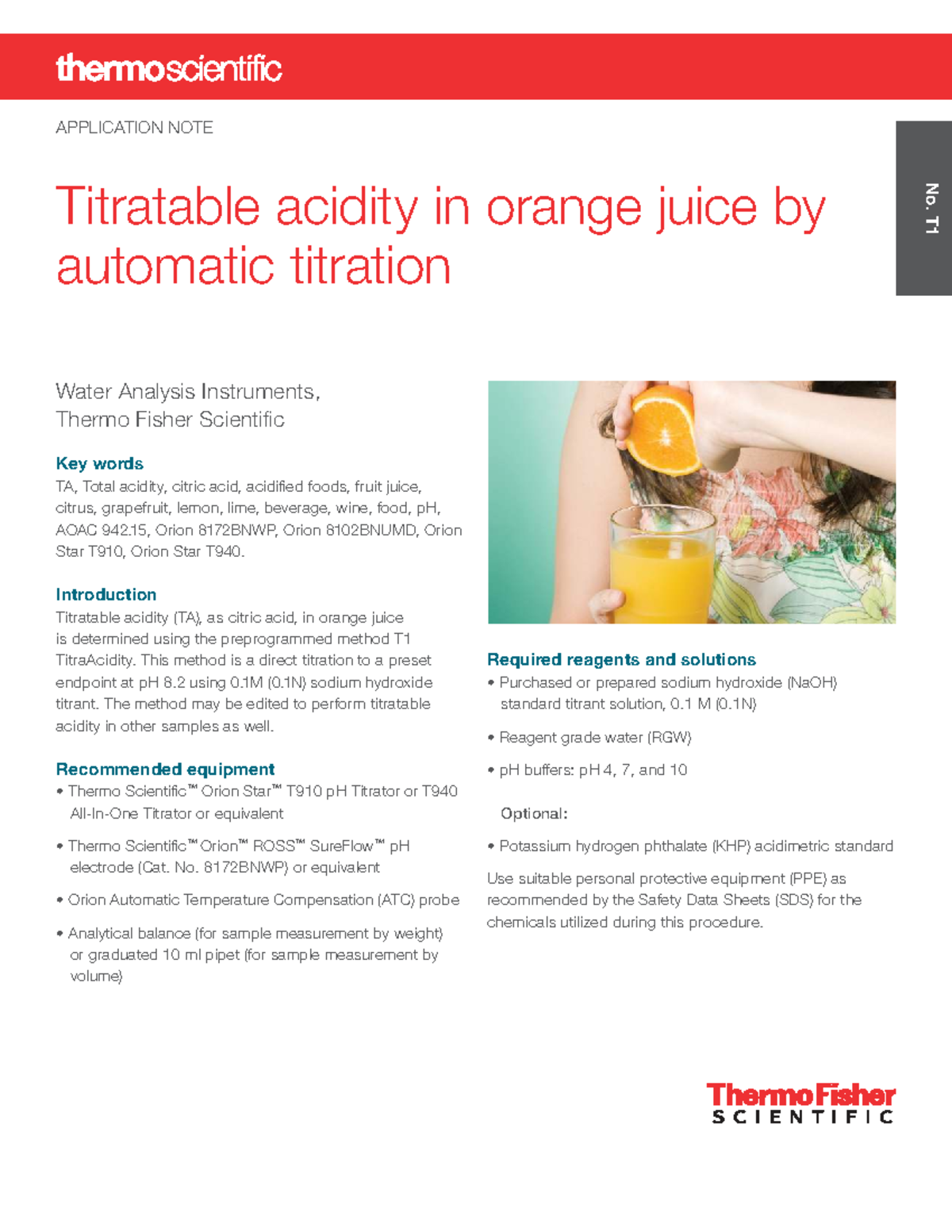 App Note T001 - Determining Titratable Acidity in Orange Juice - Studocu