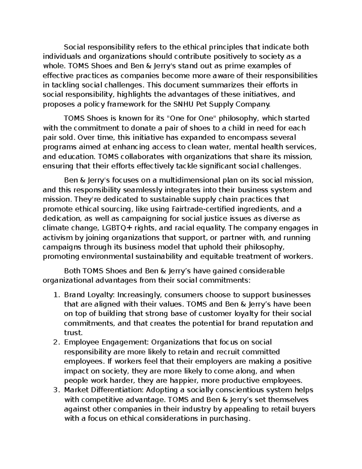 Bus 5-3: Social Responsibility Practices of TOMS & Ben - Studocu