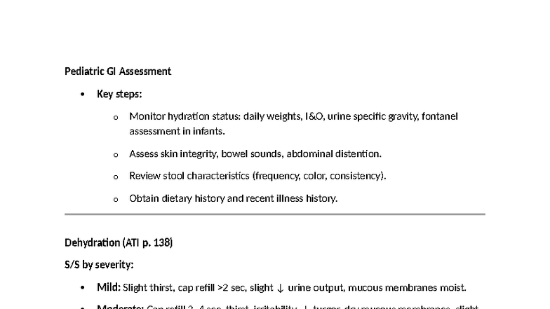 Pediatric GI Assessment Study Guide (PEDS 101) - Studocu