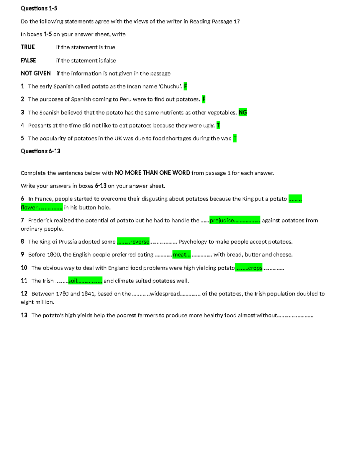 Reading Passage 1: True/False/Not Given Questions and Headings - Studocu