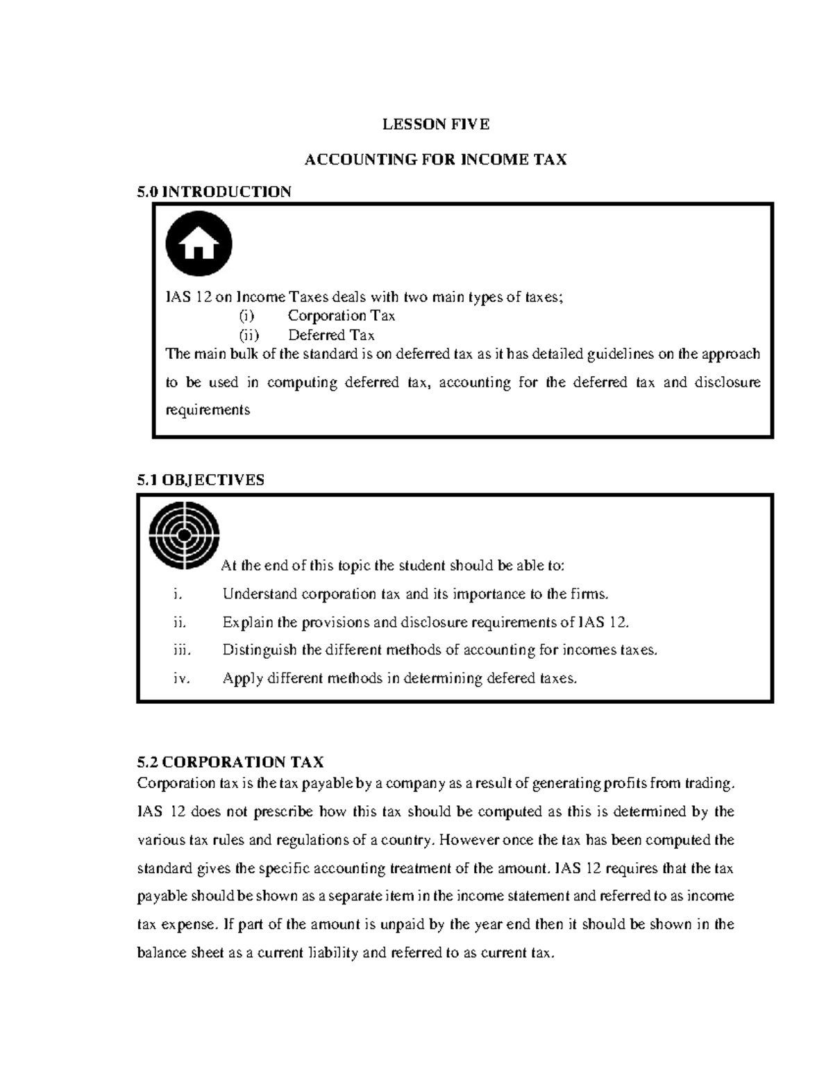 Lesson FIVE - Lecture notes 2 - LESSON FIVE ACCOUNTING FOR INCOME TAX 5 ...