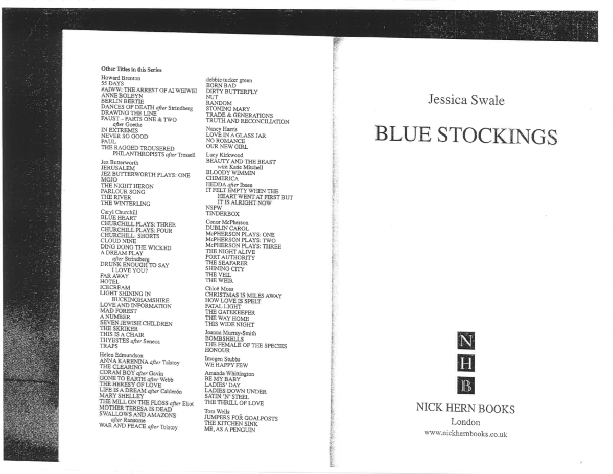 Blue Stockings: Full Script of the Play on Women's Education - Studocu