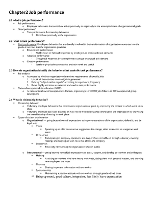 Chapter 2 Job Performance - 1. What is job performance? 2. What is task ...