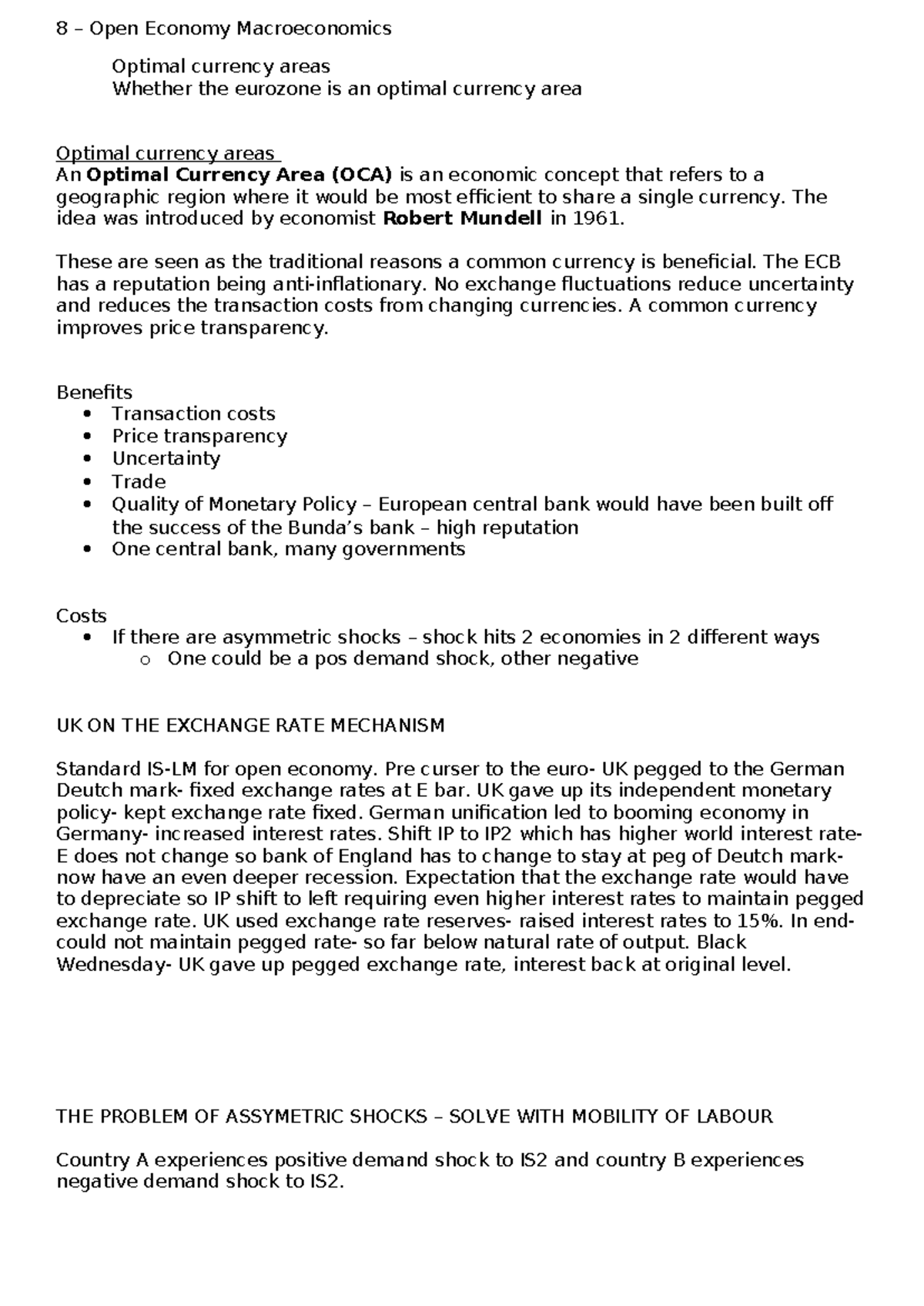 8 - Open Economy Macroeconomics: Eurozone as an Optimal Currency Area ...