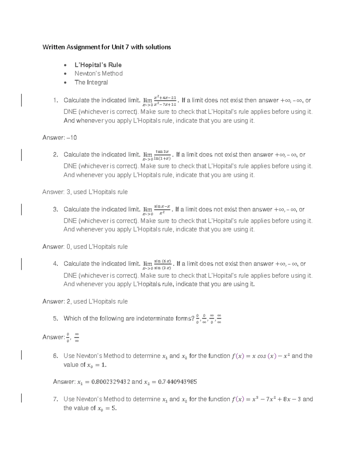 MATH 1211-01 Calculus Written Assignment: Functions & Graphs Unit 1 ...
