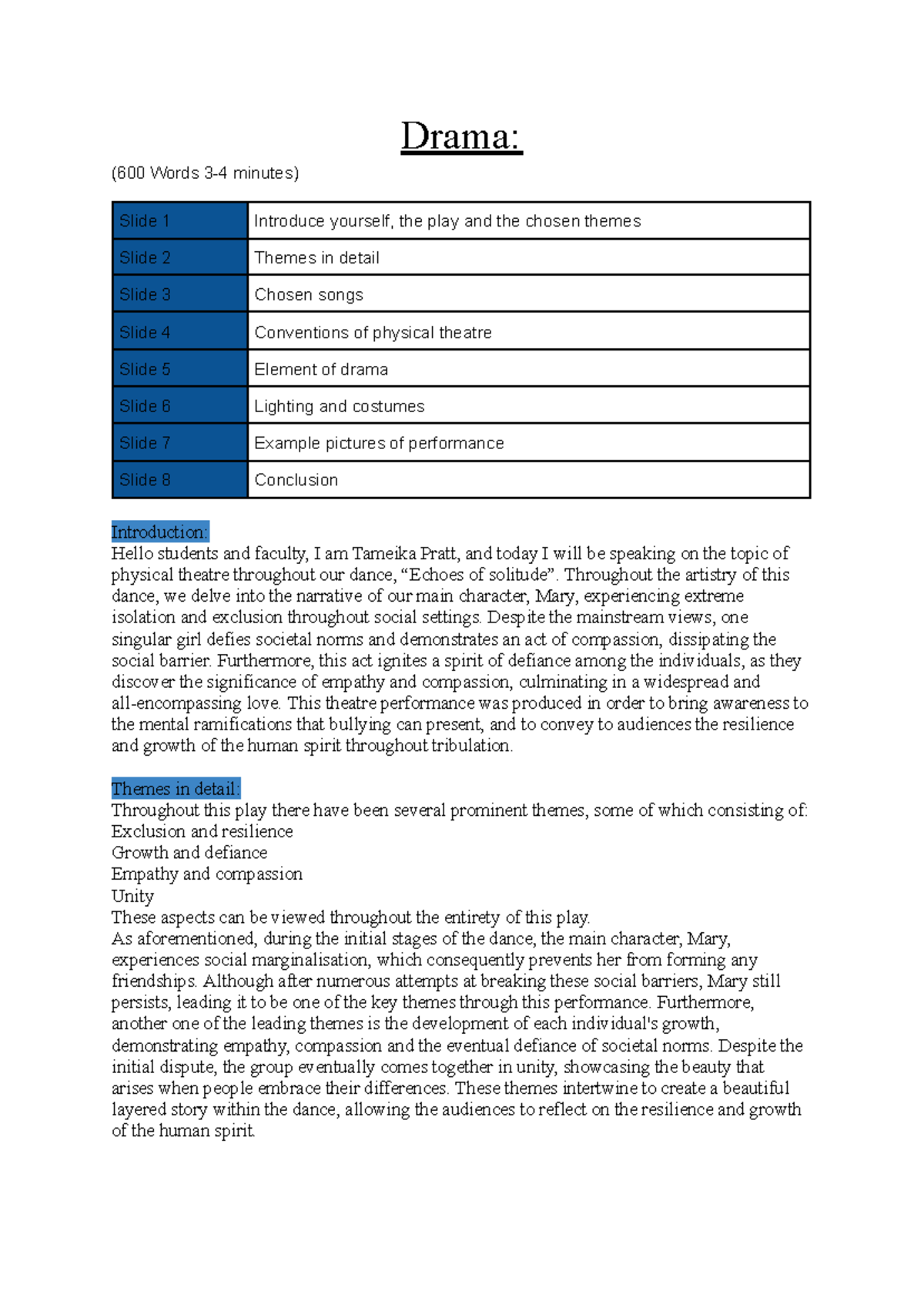 Drama: Physical Theatre Themes and Elements Analysis (600 Words) - Studocu