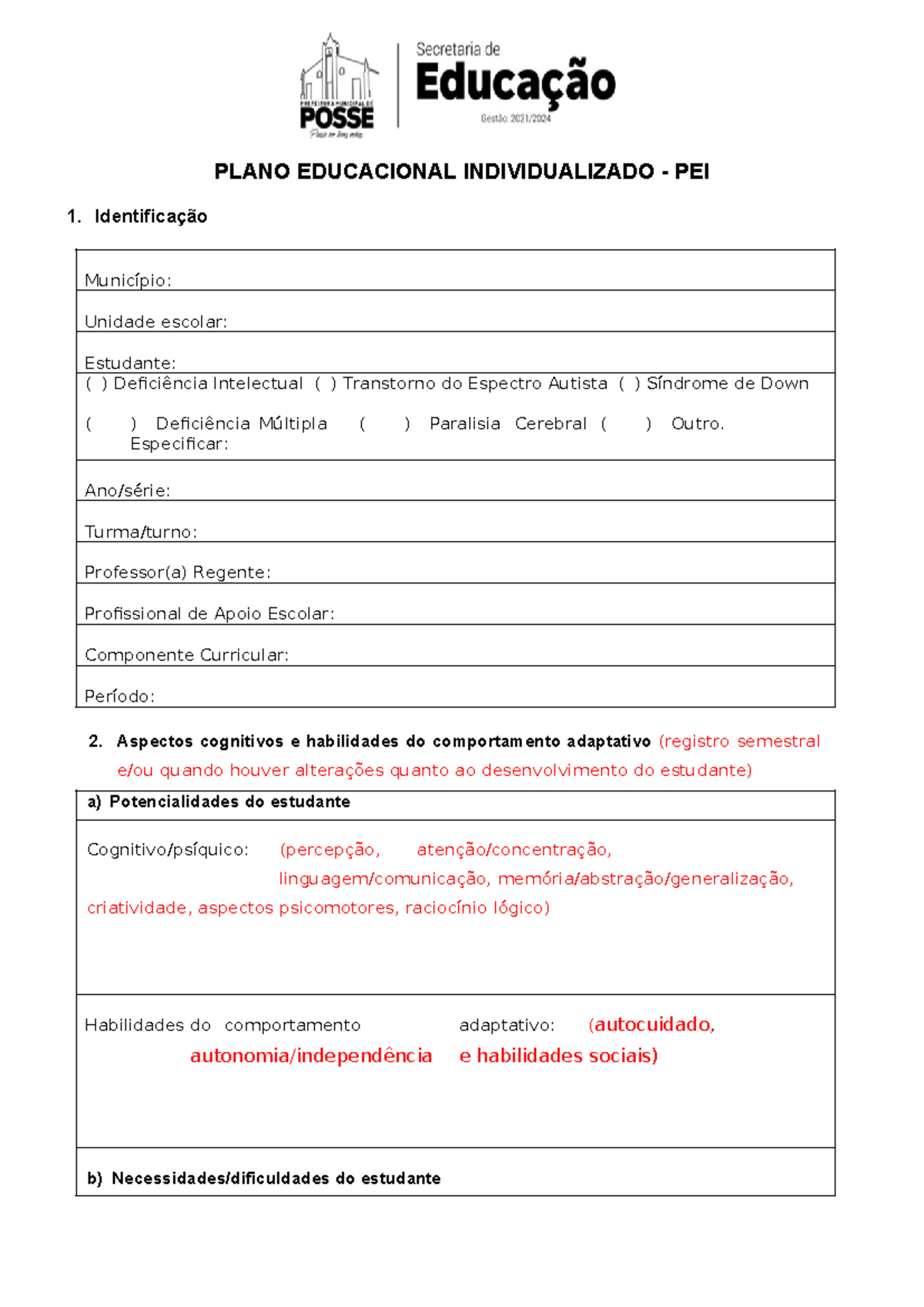 Plano Educacional Individualizado - PEI: Estrutura e Registro Semestral ...