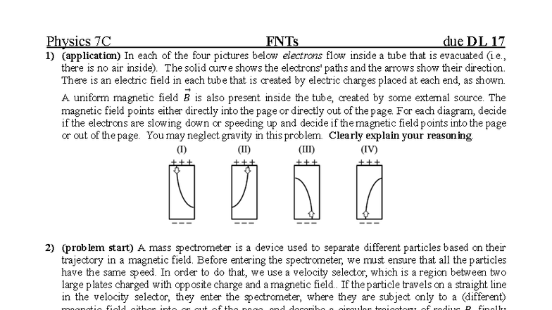 Physics 7C Final Exam: Electron Flow in Magnetic Fields and ...