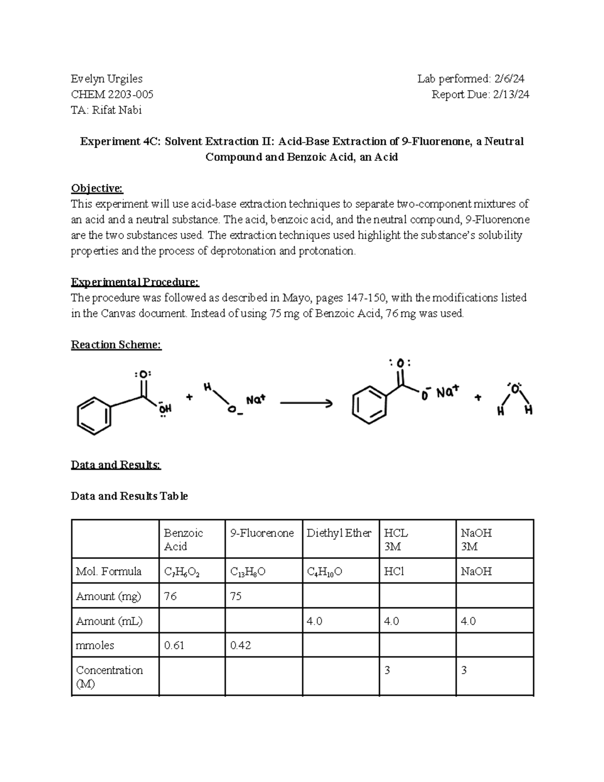 CHEM 2203-005 Module 3 Lab Report: Solvent Extraction of 9-Fluorenone ...