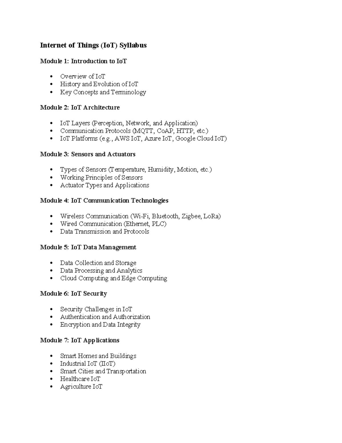 IoT101: Comprehensive Internet of Things Syllabus Overview - Studocu