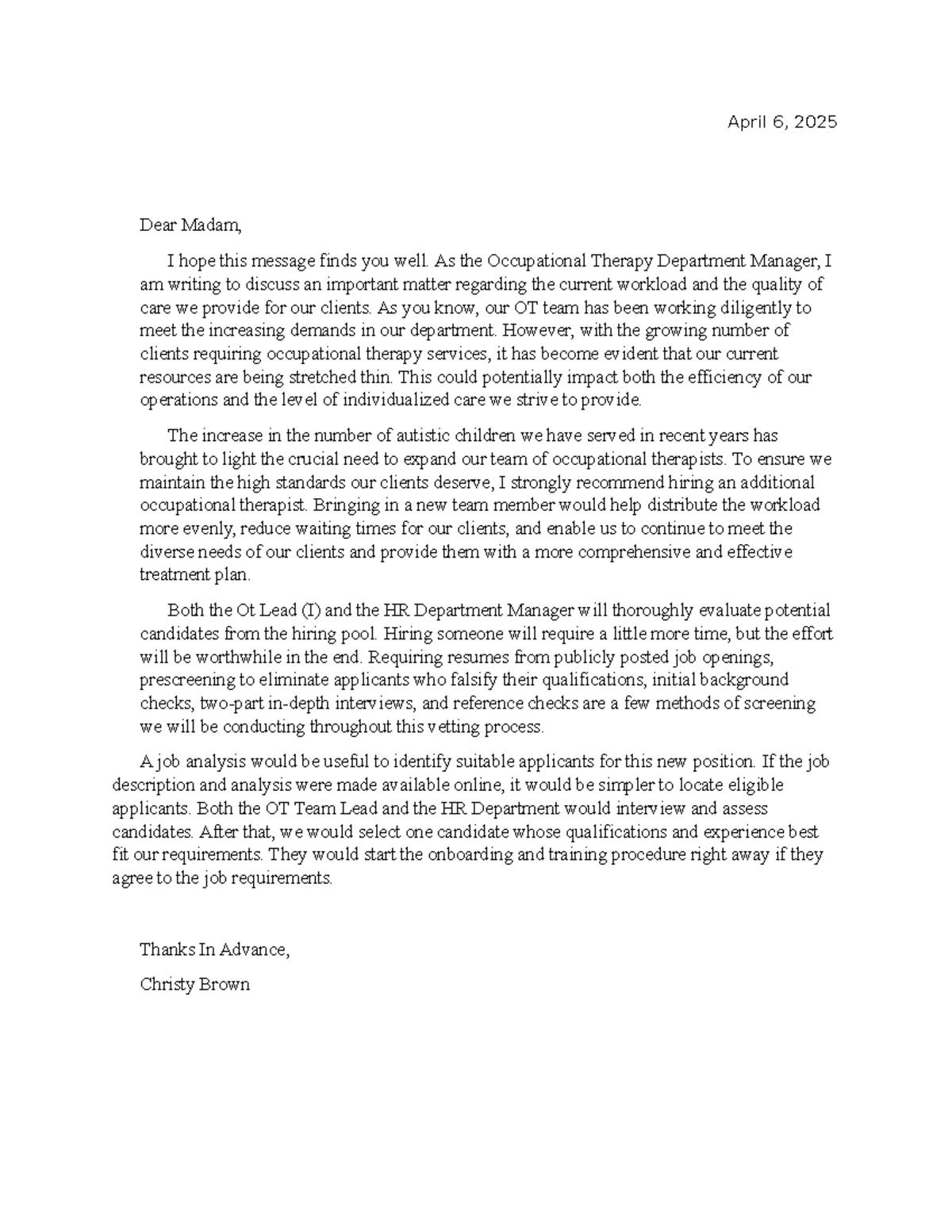 Final week 3 email to supervisior - April 6, 2025 Dear Madam, I hope ...