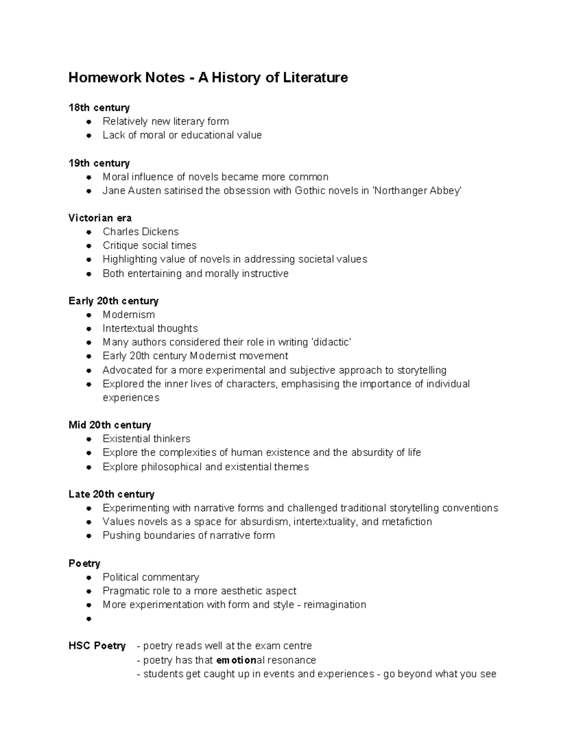 A History of Literature Notes - Homework Notes - A History of ...