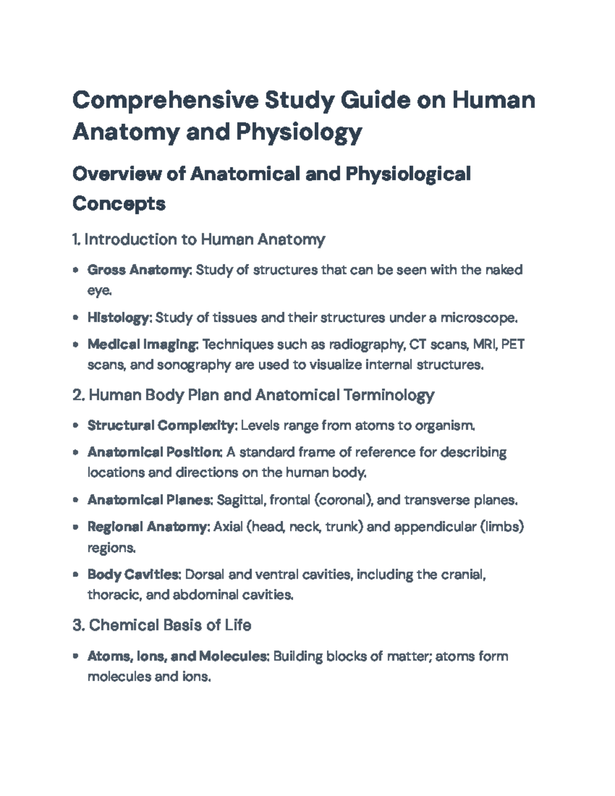 Comprehensive Study Guide for Human Anatomy and Physiology ...
