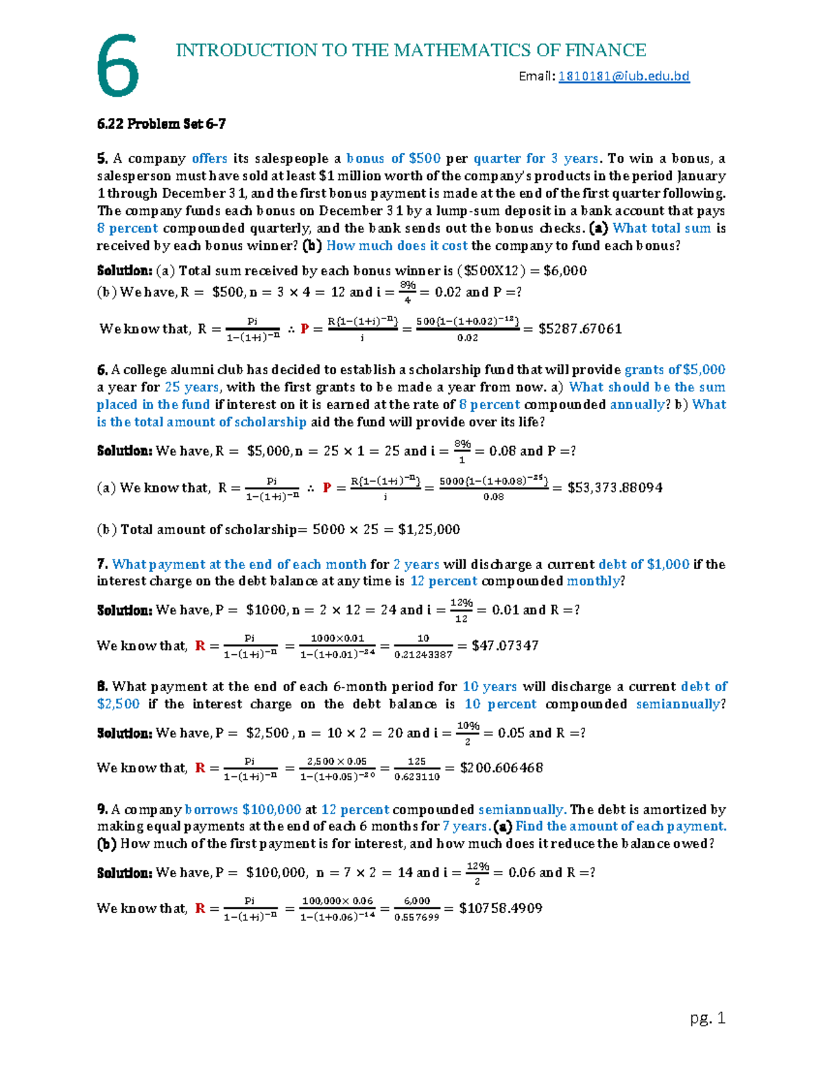 6.22 Problem Set 6-7: Chapter 6 - Math of Finance Solutions - Studocu