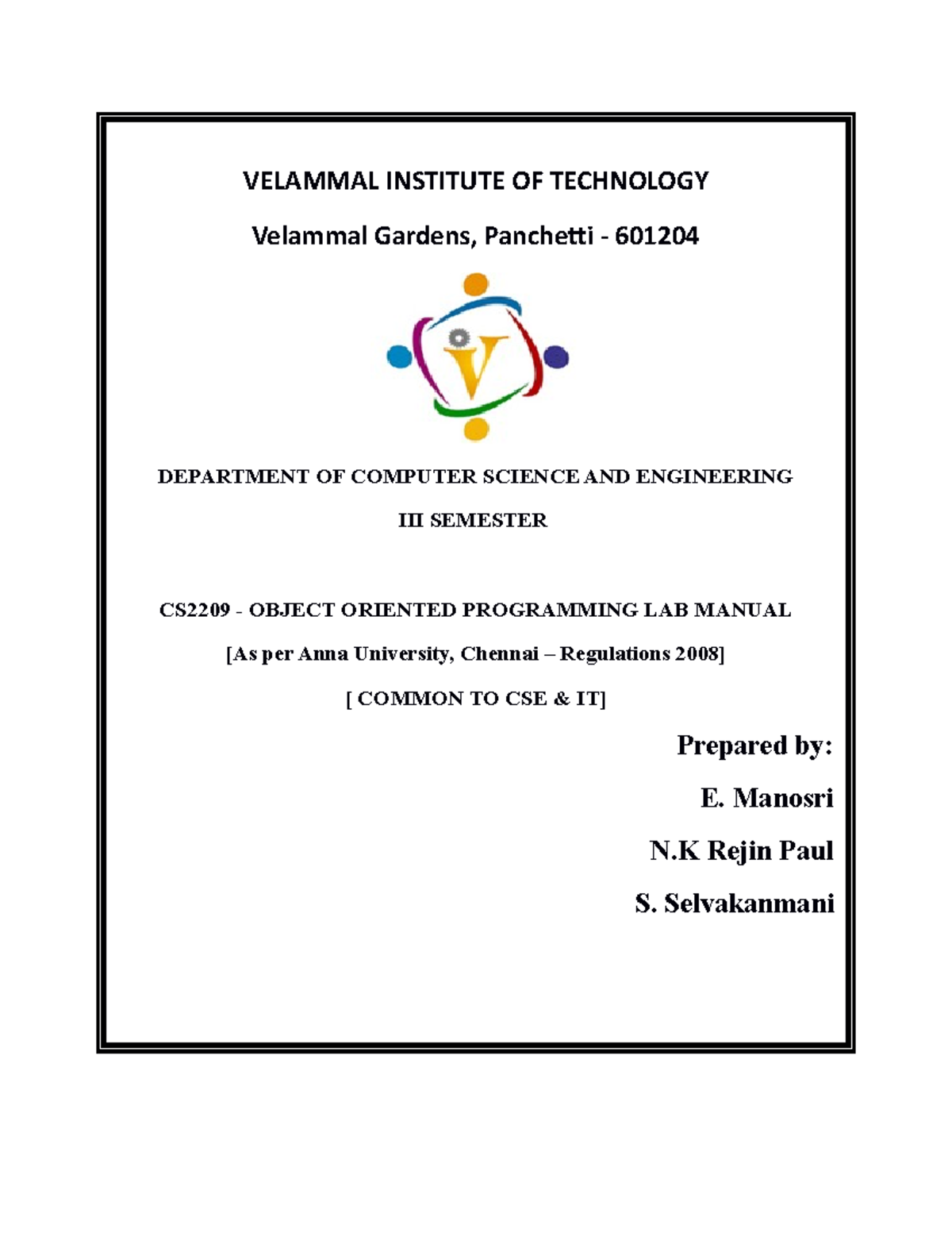CS2209 Object Oriented Programming Lab Manual: Experiments ...
