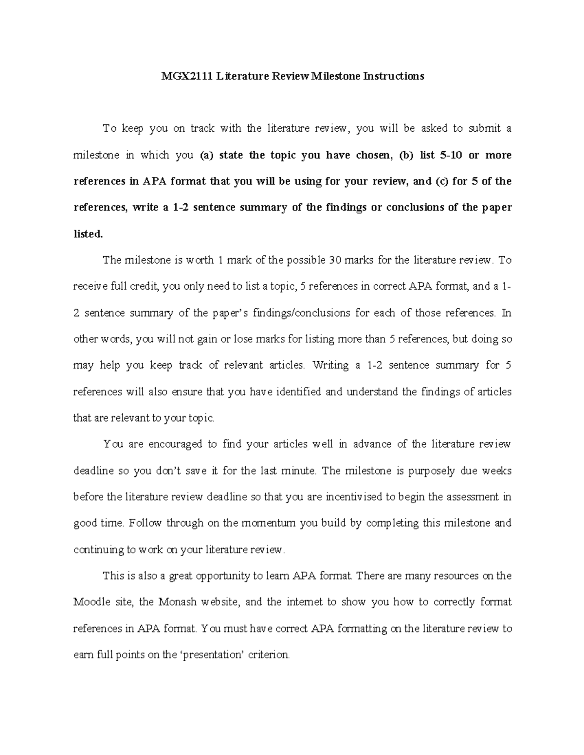 Literature Review Milestone Guidelines for Success - Studocu