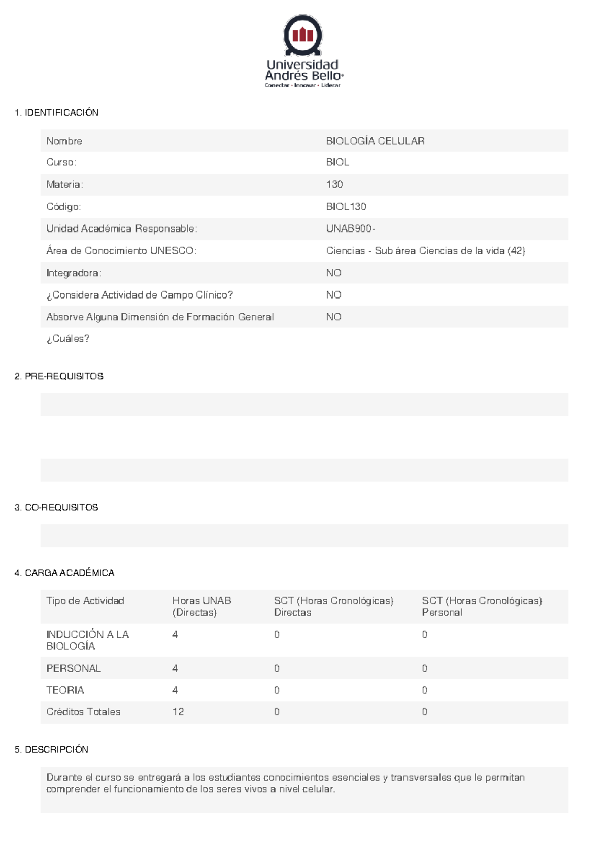 Syllabus de Biología Celular - Curso BIOL130 - Studocu