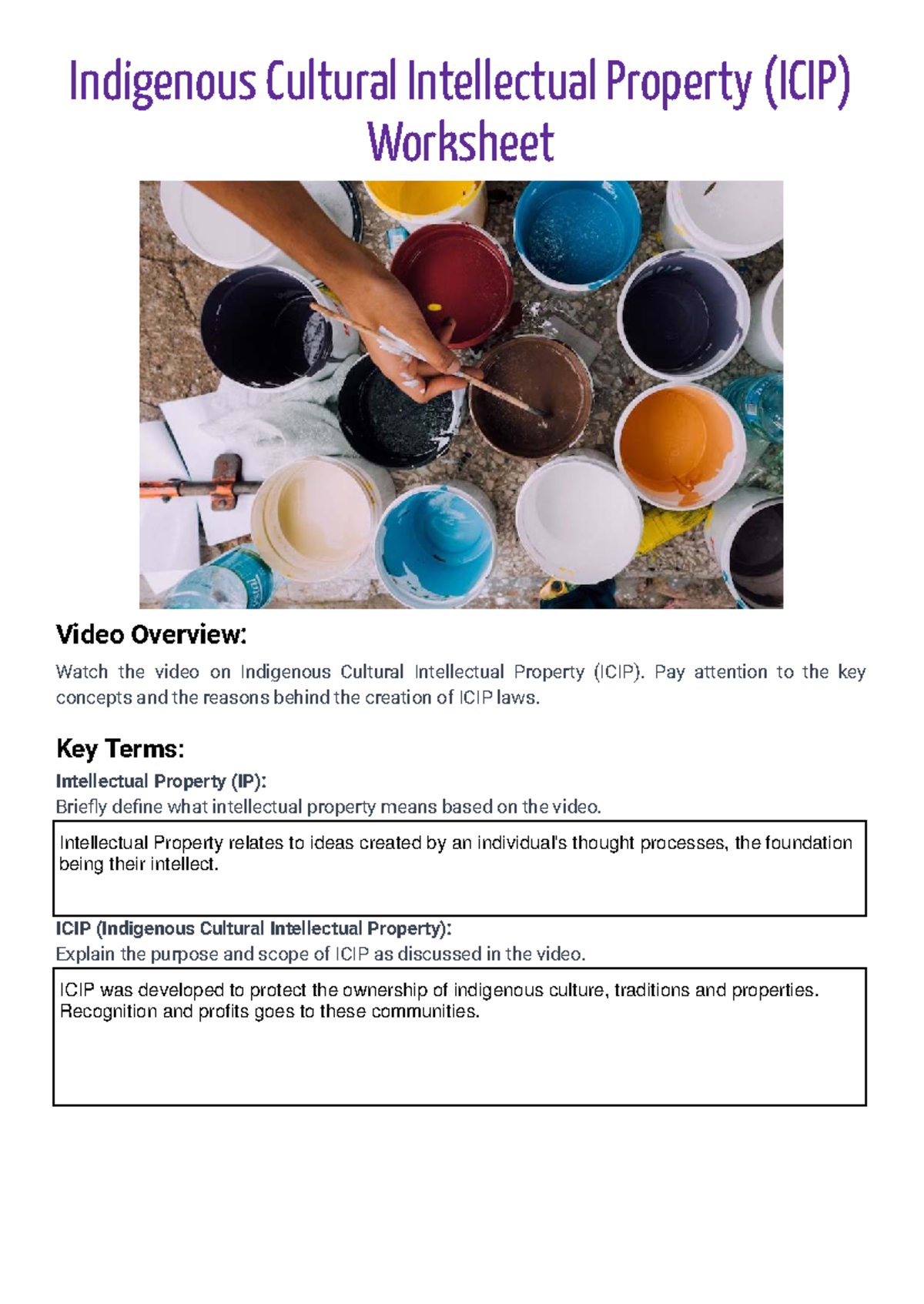 Indigenous Cultural Intellectual Property (ICIP) Overview Worksheet ...