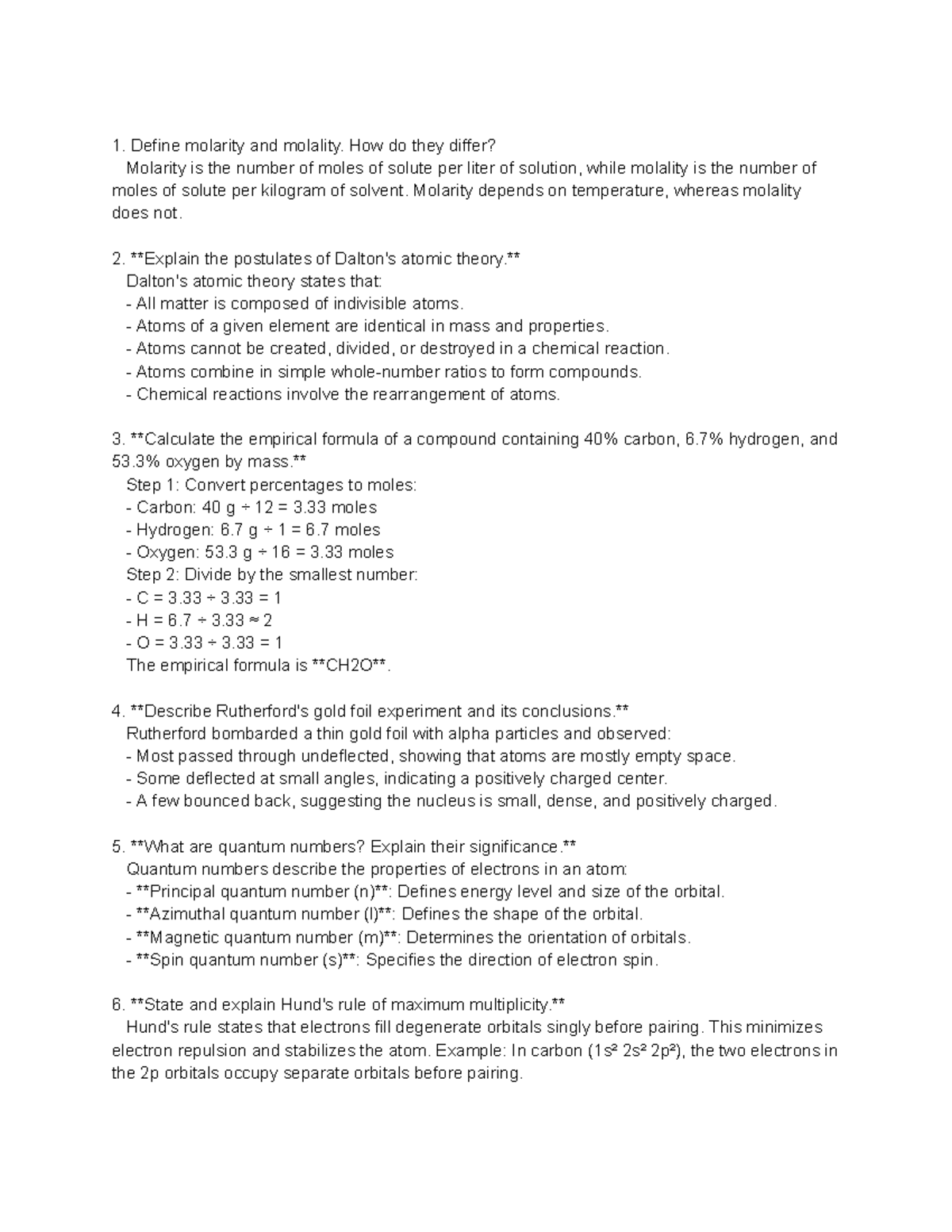 Important 50 NCERT Questions for Class 11 Chemistry Review - Studocu