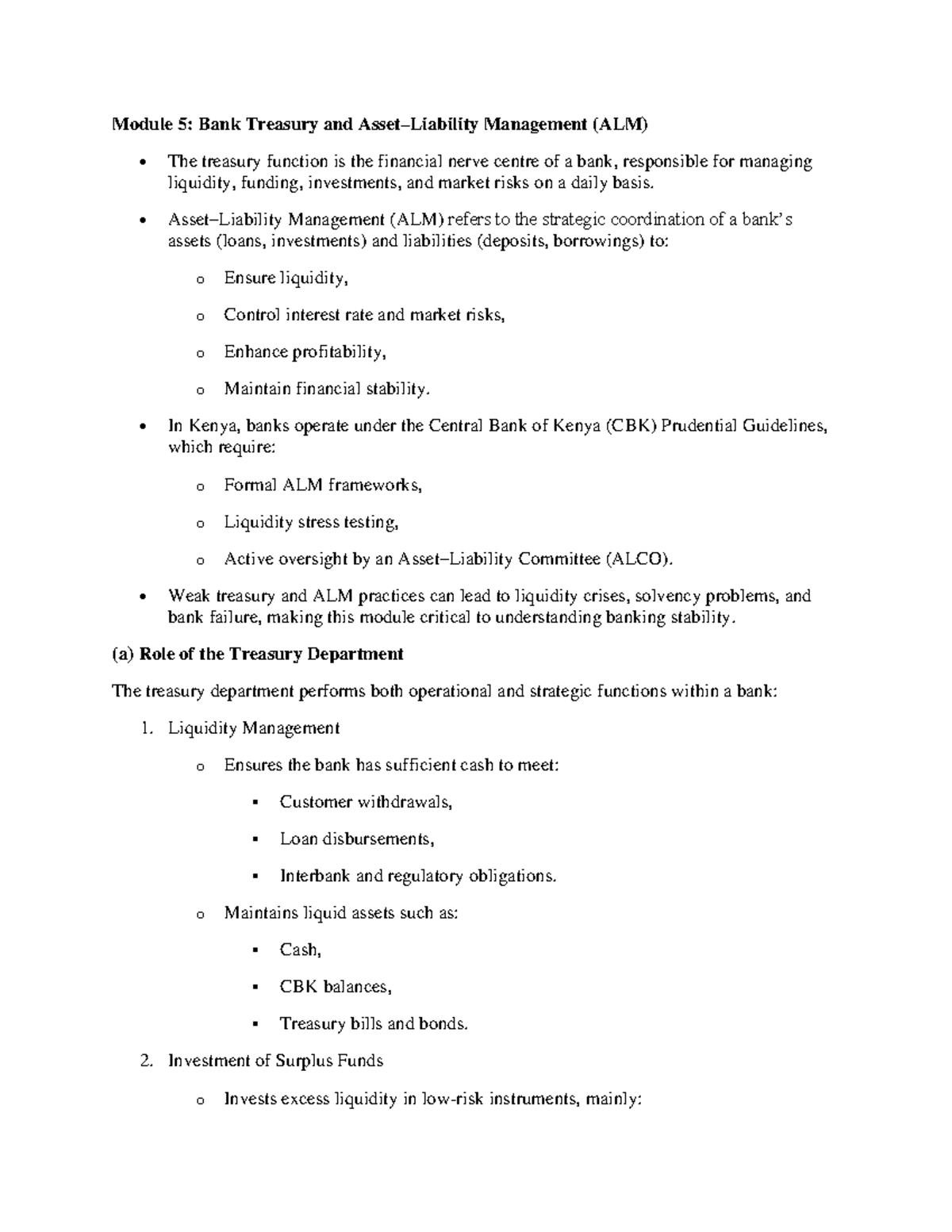 Module 5: Bank Treasury & ALM Management Notes (Banking Ops) - Studocu