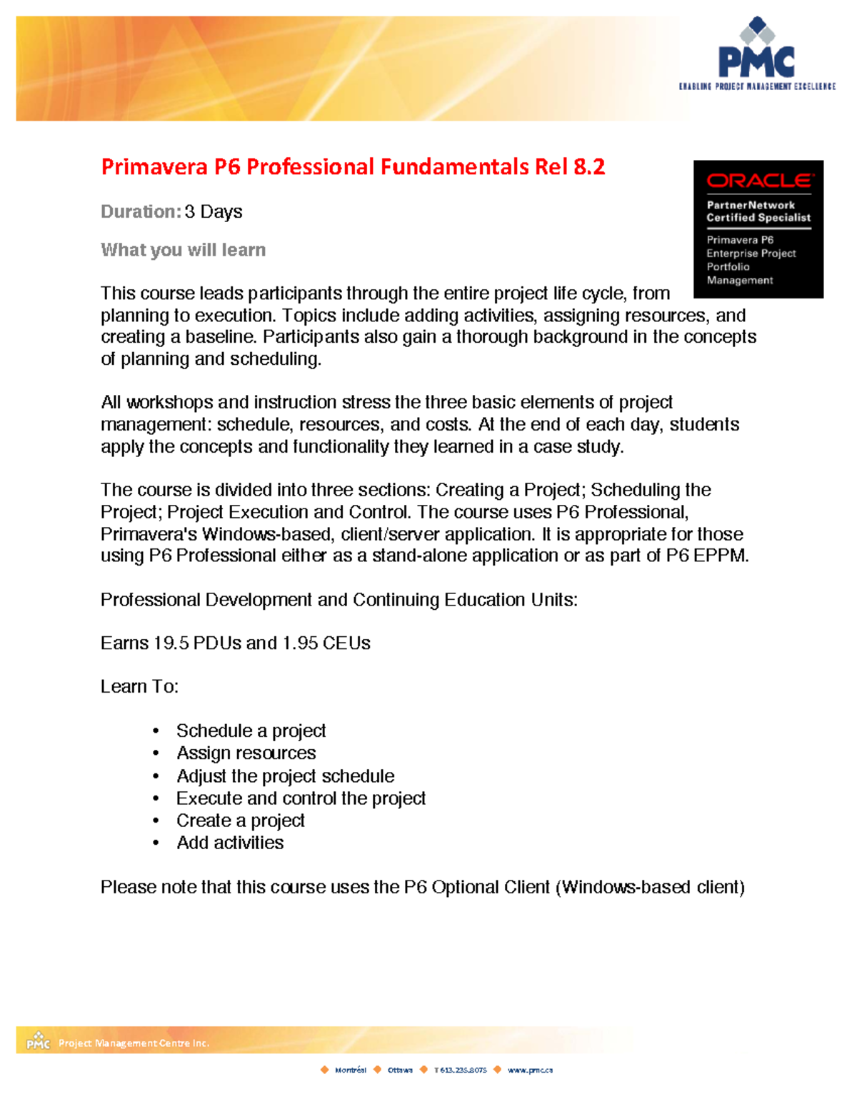 Primavera P6 Professional Fundamentals (Rel 8.2) - Course Overview ...