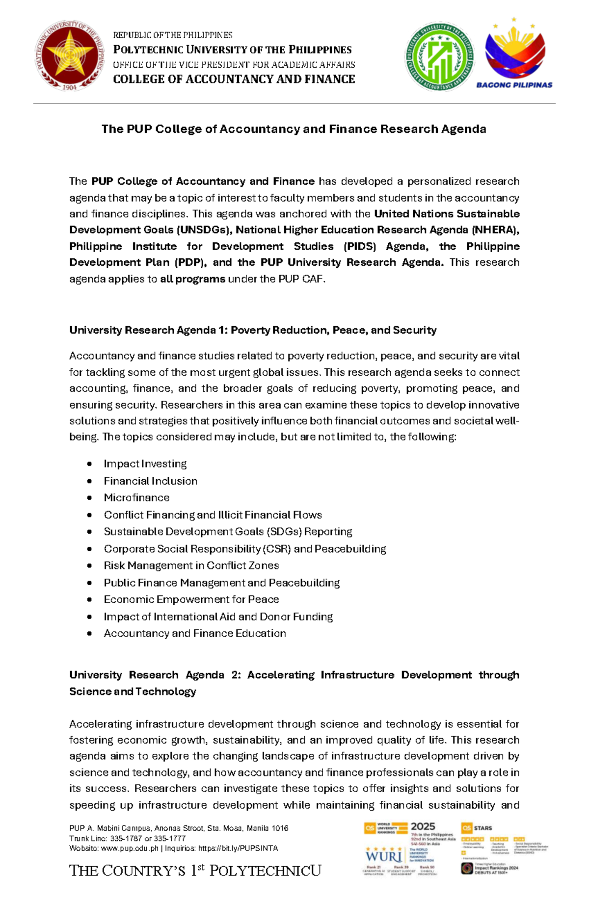 PUP CAF Research Agenda: Insights for Accountancy & Finance - Studocu