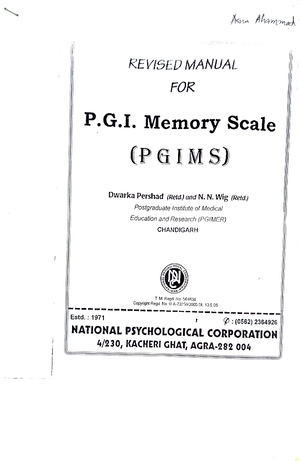 PGI MS Report: Comprehensive Assessment of Memory Functions - Studocu