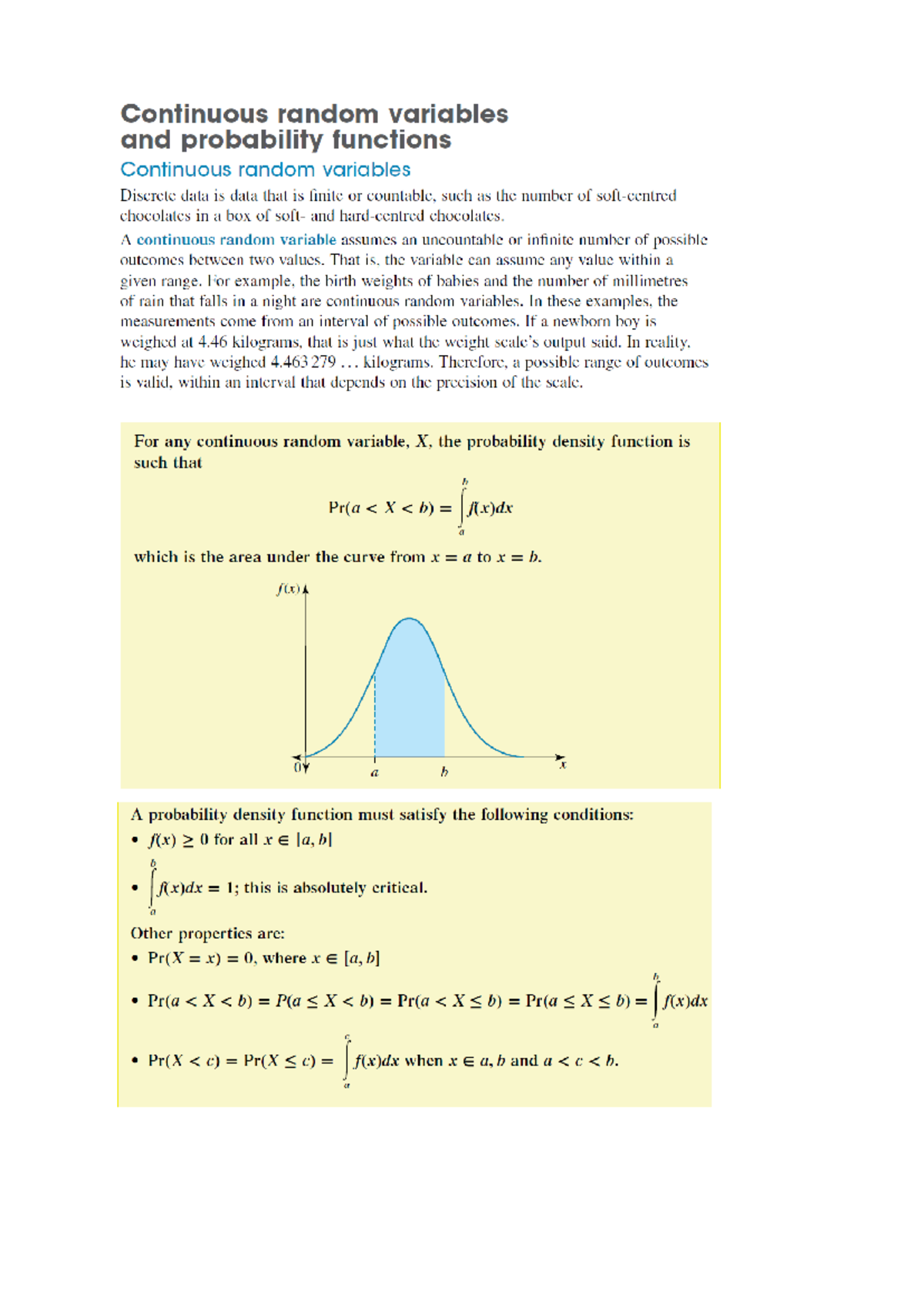 Chapter 15 Notes on Continuous Random Variables & Probability Functions ...