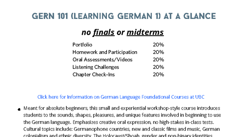 GERN 101: Intro to German Language & Culture - Winter 2025 Overview ...