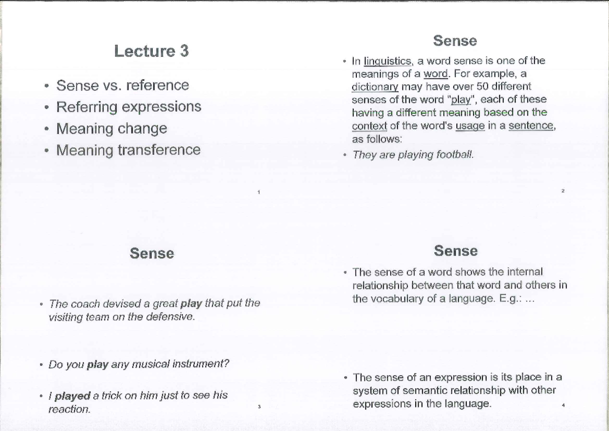 Lecture 3: Sense, Reference, and Meaning in Linguistics - Studocu