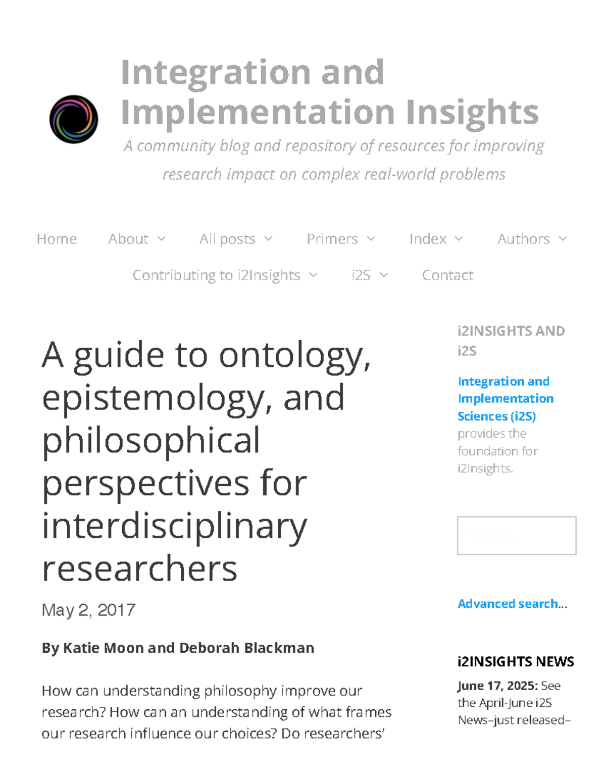 A Guide to Ontology and Epistemology for i2S Researchers - Studocu