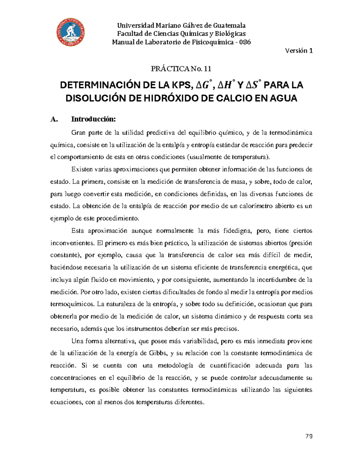 Práctica 11: Determinación de Kps para Hidróxido de Calcio en Agua 086 - Studocu