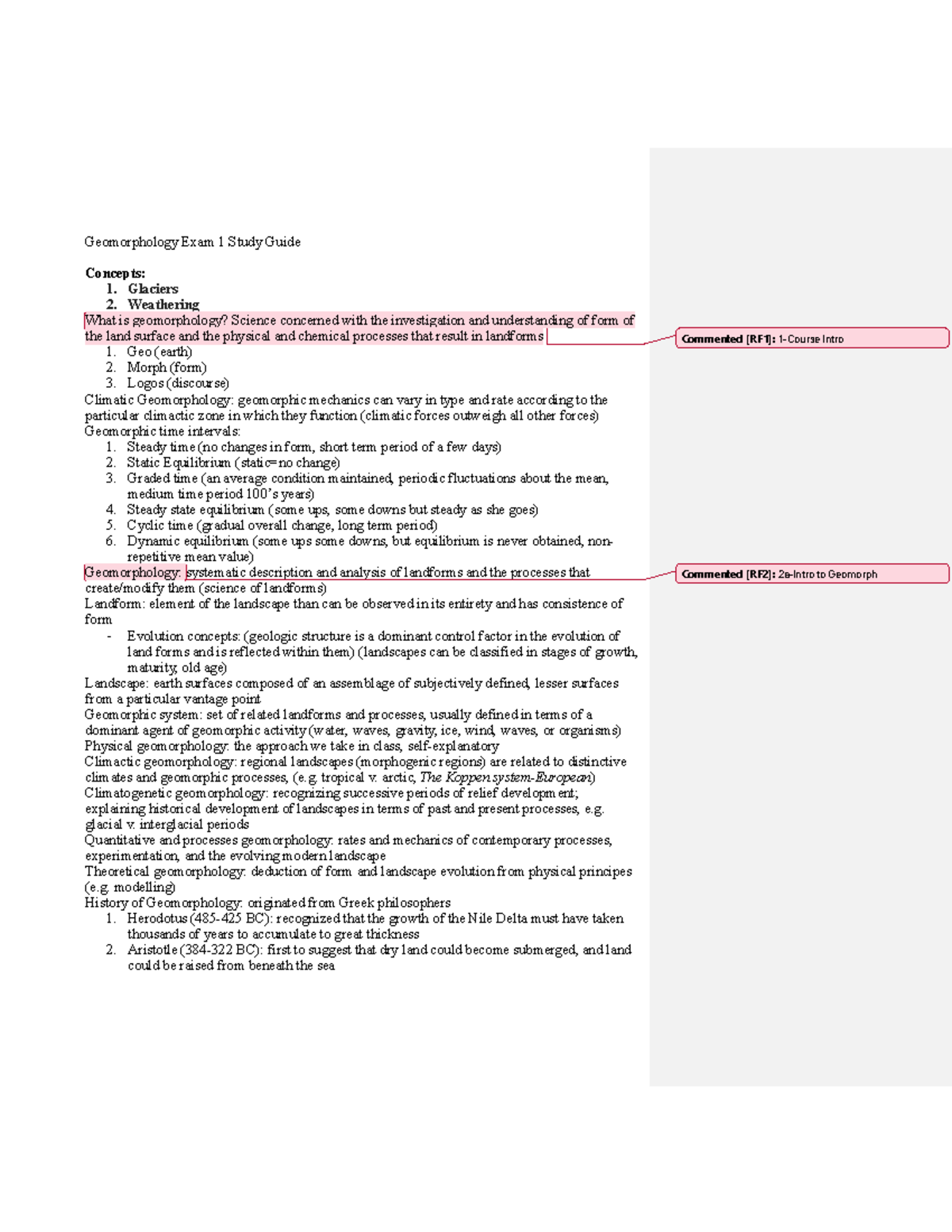 Geomorphology Exam 1 Study Guide: Glaciers and Landform Concepts - Studocu