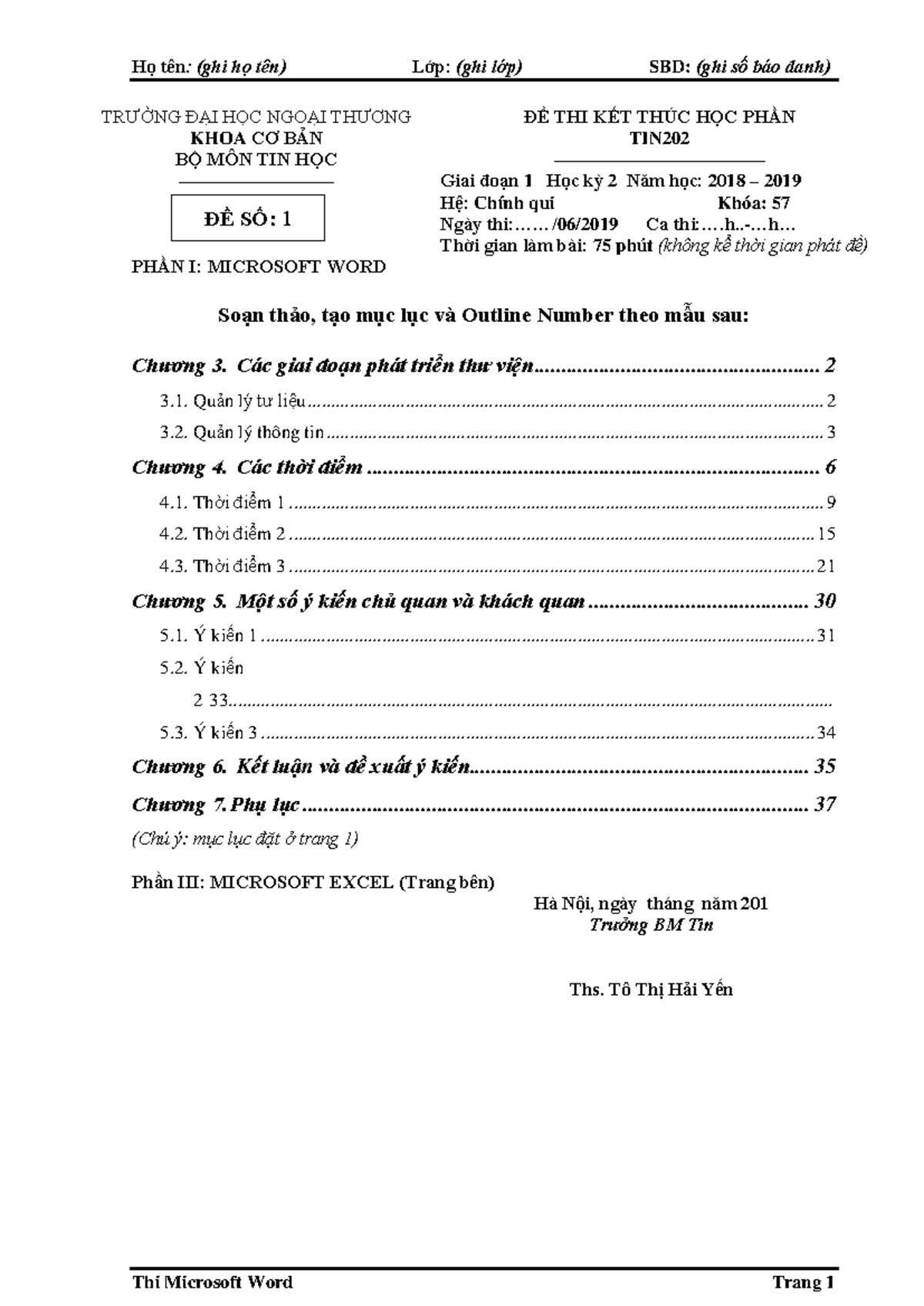Đề Thi Kết Thúc Học Phần TIN202 - Microsoft Word & Excel - Studocu