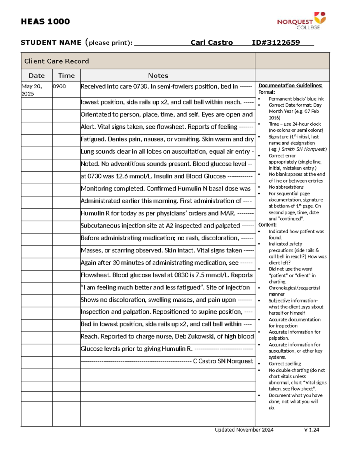 Nursing Care Record - Insulin Administration (HEAS) - Studocu