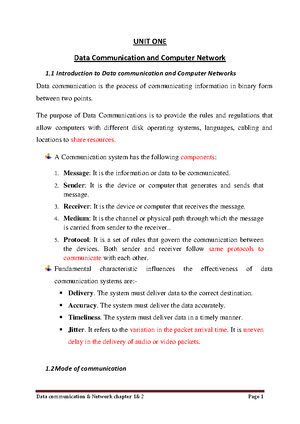 Data Communication and Computer Network - AAU - Studocu